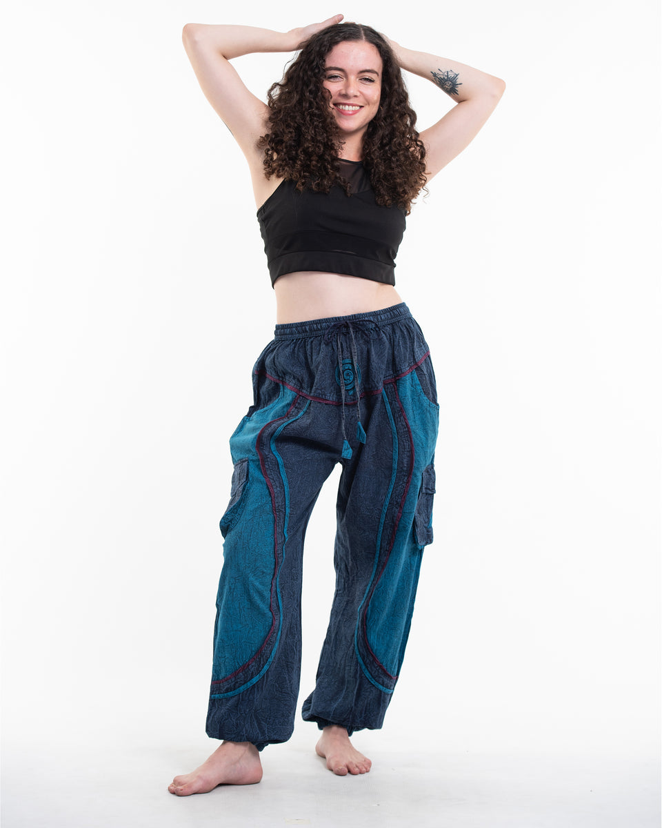 Unisex Patchwork Stone Washed Cargo Cotton Pants in Navy 03 – Sure Design