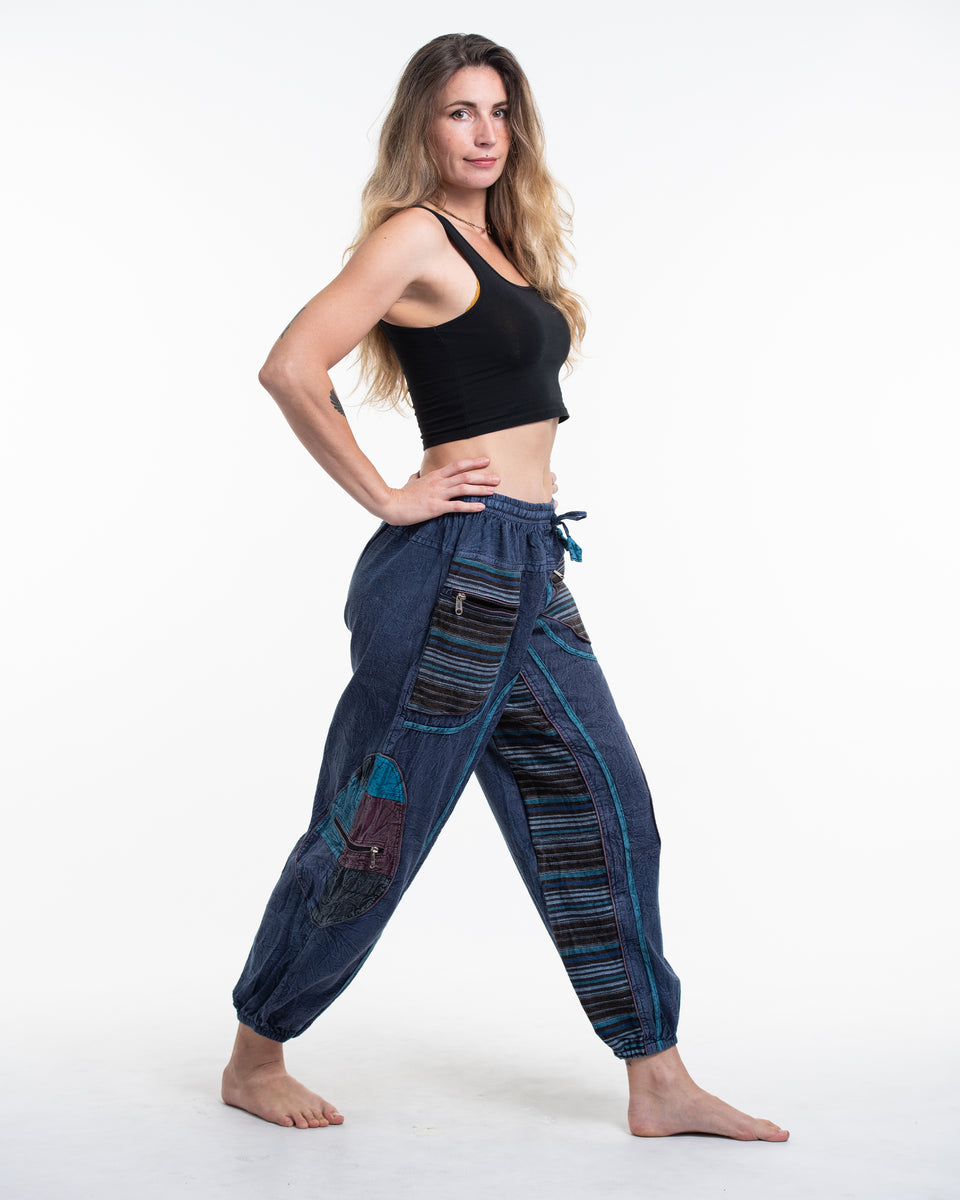 Unisex Patchwork Stone Washed Cargo Cotton Pants in Navy 06 – Sure Design