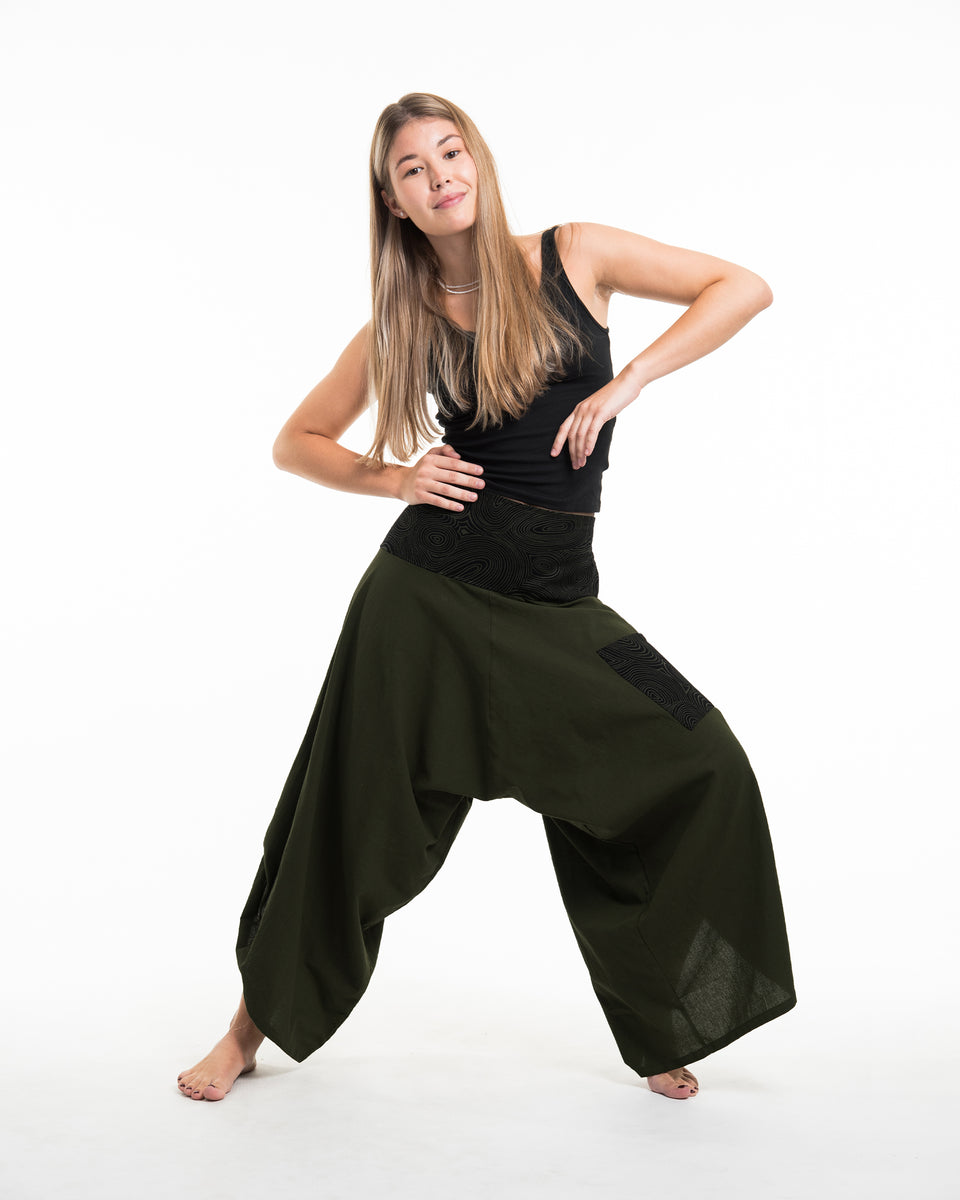 Sure Design Unisex Button Up Cotton Pants with Hill Tribe Trim in Dark ...