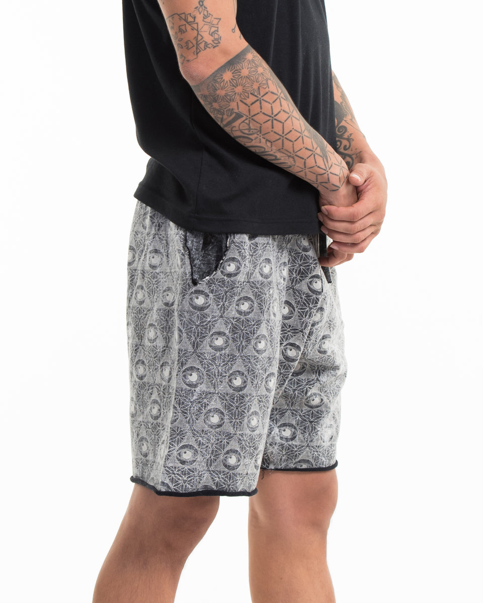 Sure Design Unisex Pyramid Eye Stone Washed Shorts in Black
