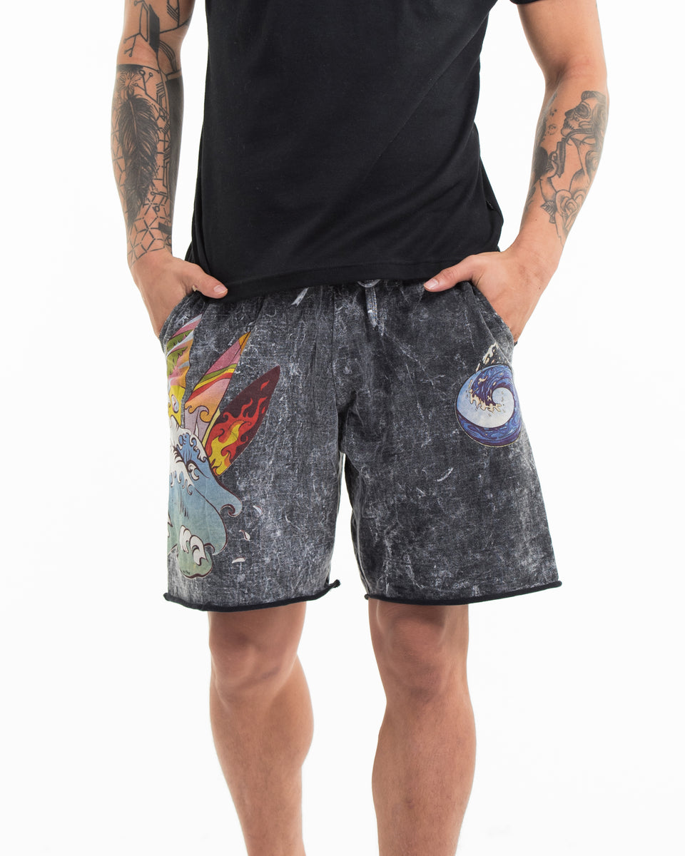 Sure Design Unisex Wave Stone Washed Shorts in Black