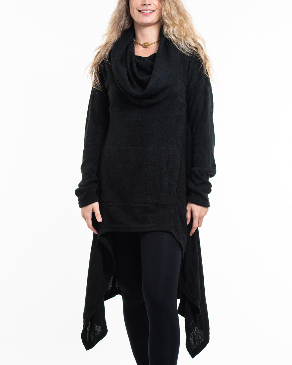 Ultra Long Hooded Sweater in Black – Sure Design