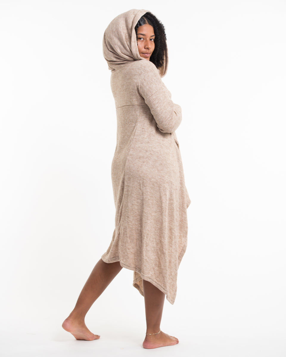 Sure Design Ultra Long Hooded Sweater in Cream
