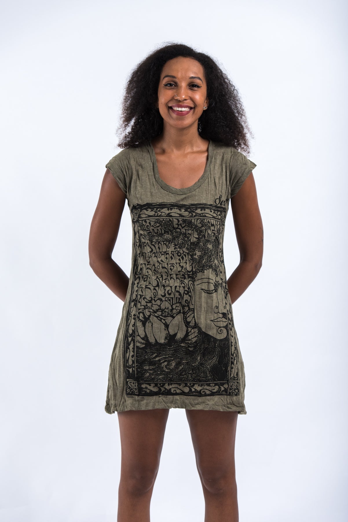 Sure Design Womens Sanskrit Buddha Dress in Green