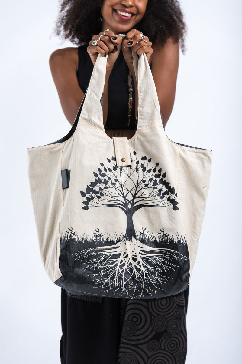 Sure Design Tree of Life Reversible Cotton Tote Bag in Natural