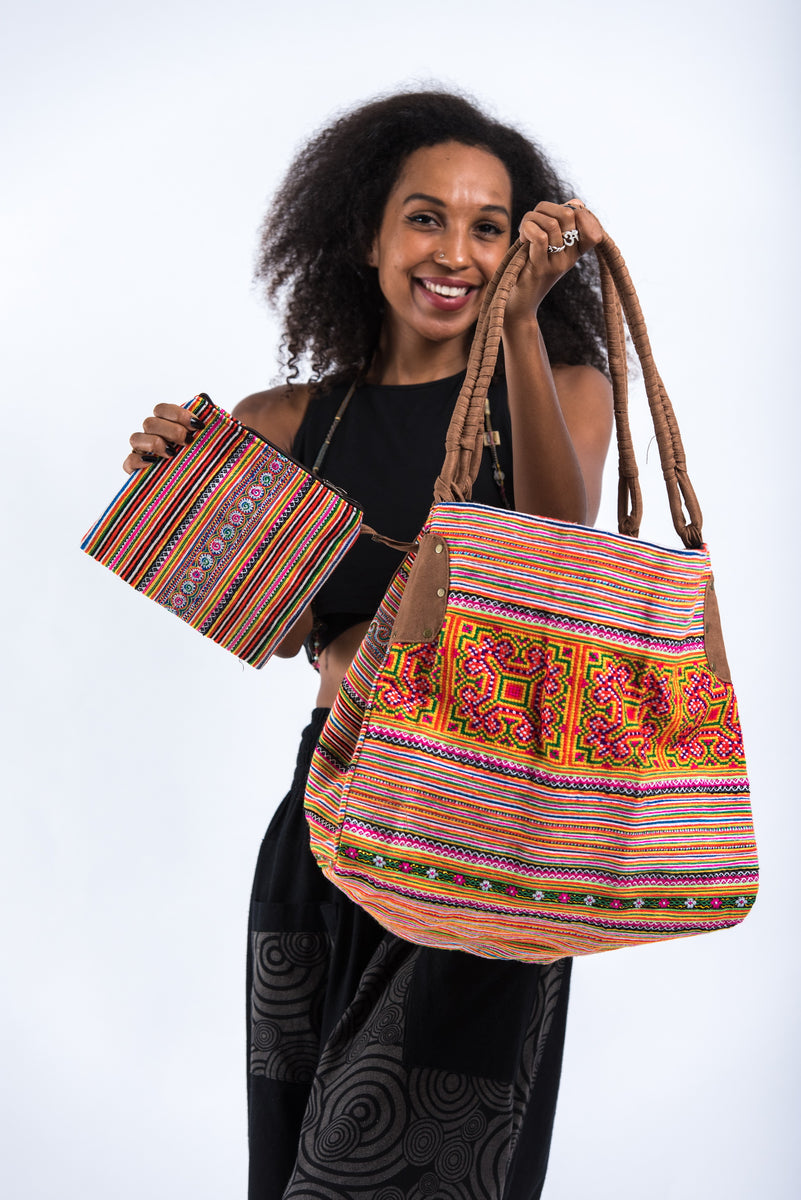 Sure Design Hmong Hill Tribe Classic Embroidered Handbag with Coin Purse