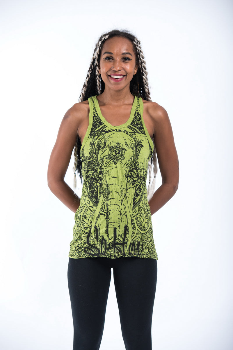 Sure Design Womens Wild Elephant Tank Top in Lime