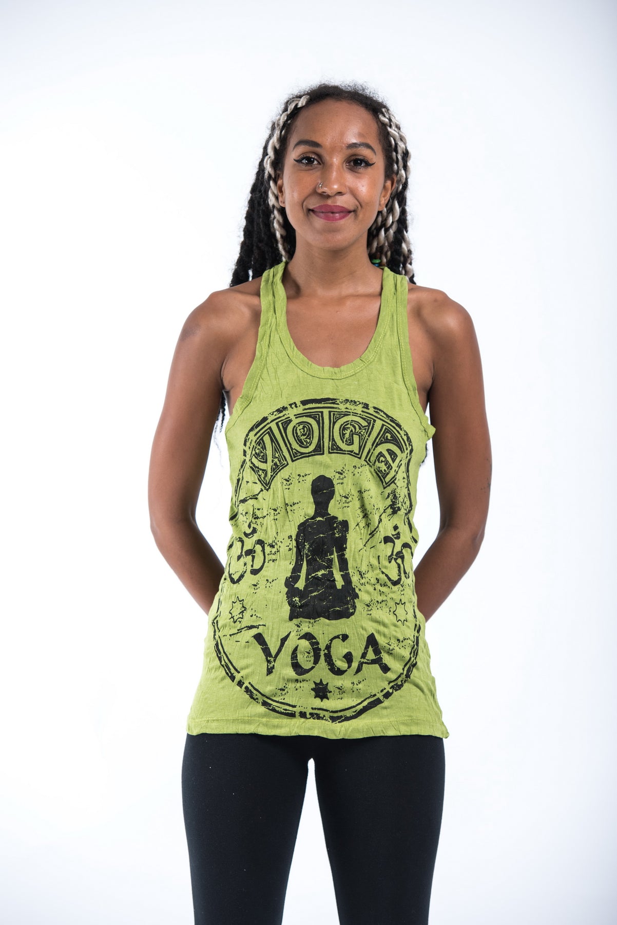 Sure Design Womens Infinitee Yoga Stamp Tank Top in Lime