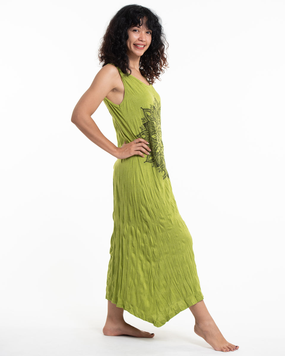 Sure Design Womens Lotus Mandala Long Tank Dress in Lime
