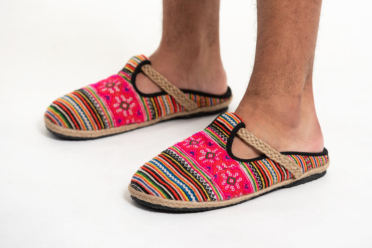 Sure Design Hmong Patchwork Embroidered Slipper Sandals