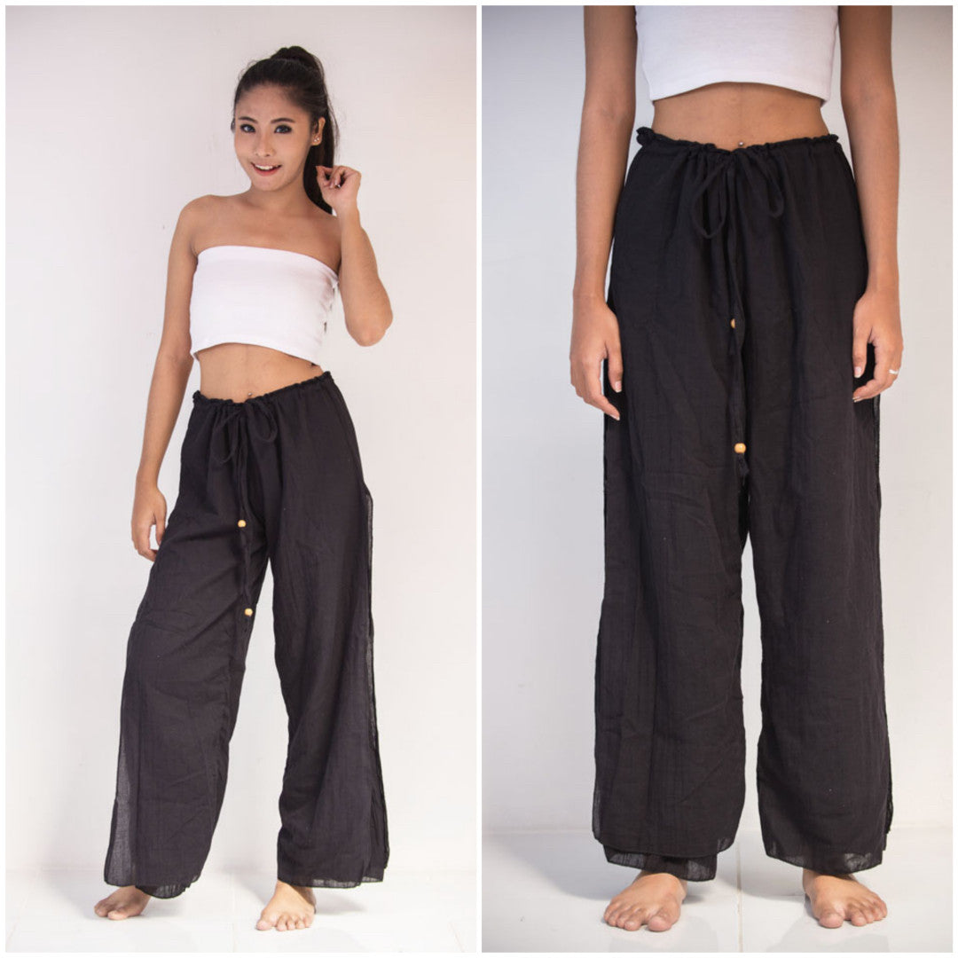 Sure Design Womens Solid Color Double Layered Palazzo Pants in Black