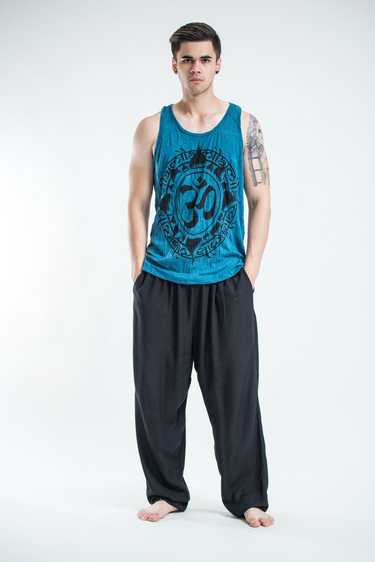 Sure Design Mens Infinitee Om Tank Top in Denim Blue