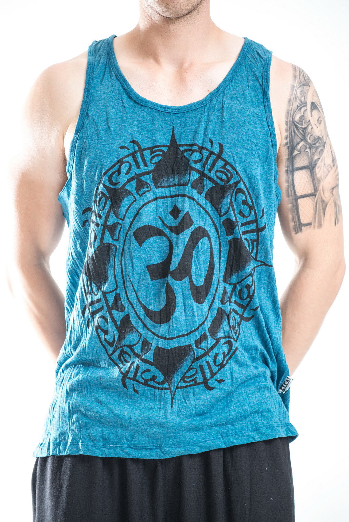 Sure Design Mens Infinitee Om Tank Top in Denim Blue