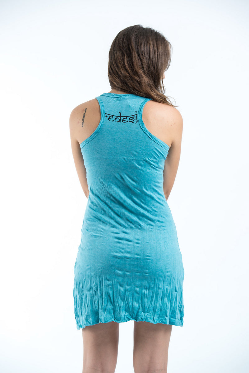 Sure Design Womens Om and Koi Fish Tank Dress in Turquoise