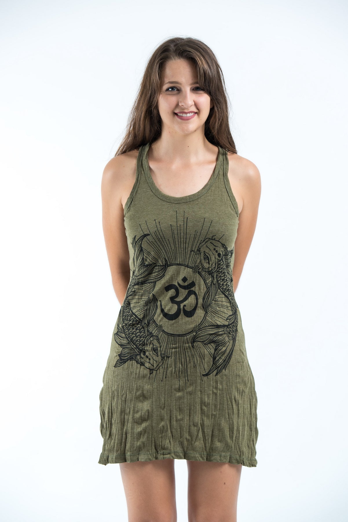 Sure Design Womens Om and Koi Fish Tank Dress in Green
