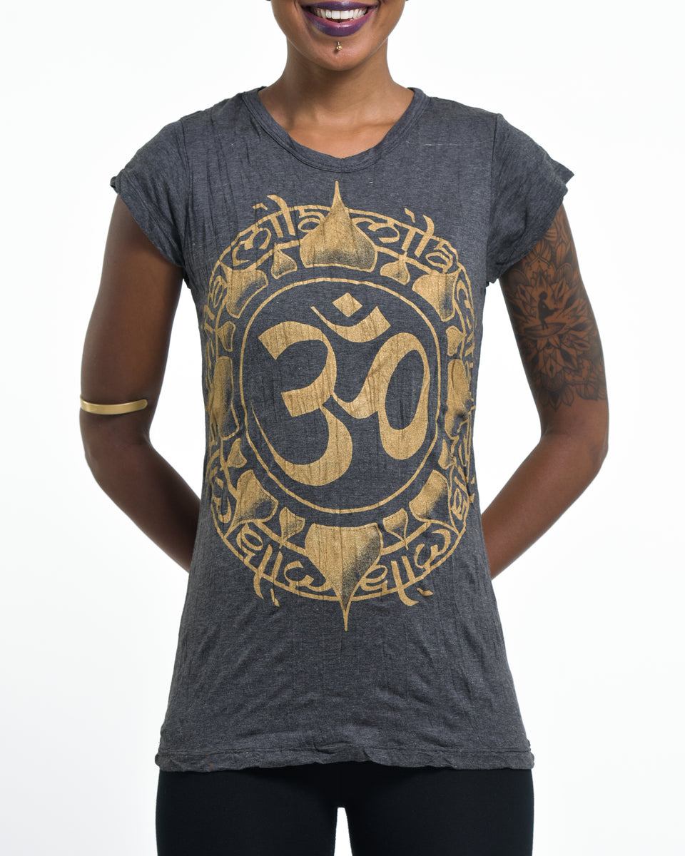 Sure Design Womens Infinitee Om T-Shirt in Gold on Black