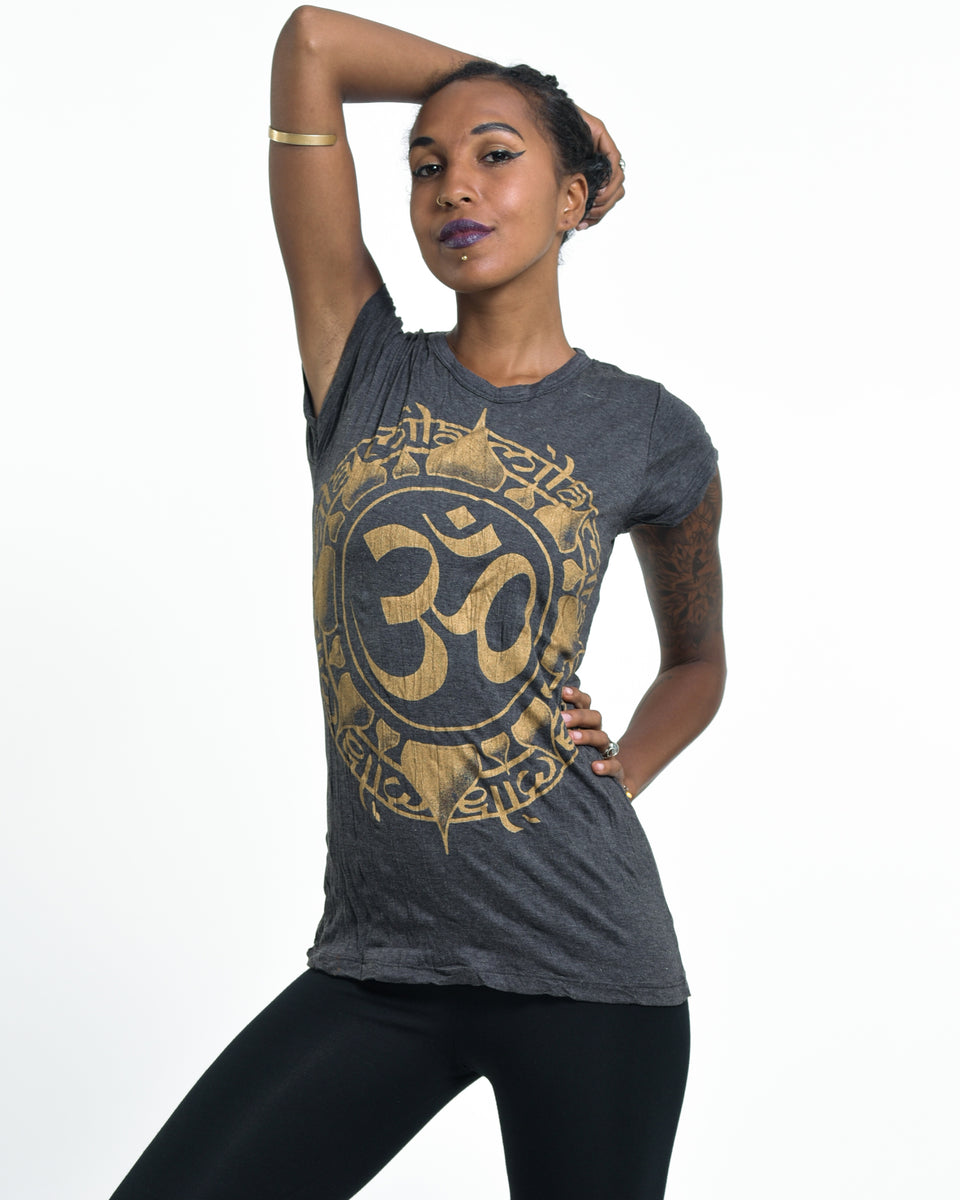 Sure Design Womens Infinitee Om T-Shirt in Gold on Black