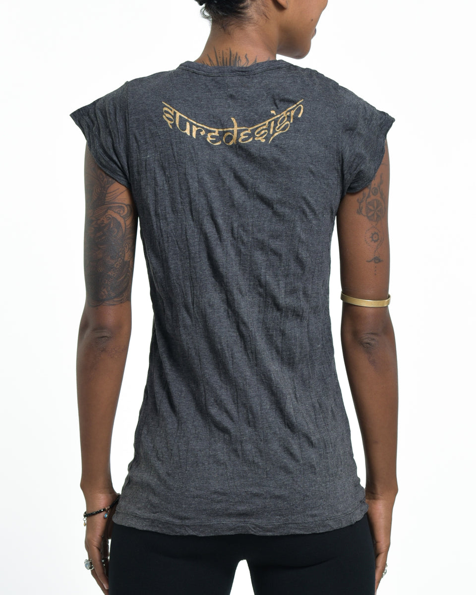 Sure Design Womens Infinitee Om T-Shirt in Gold on Black