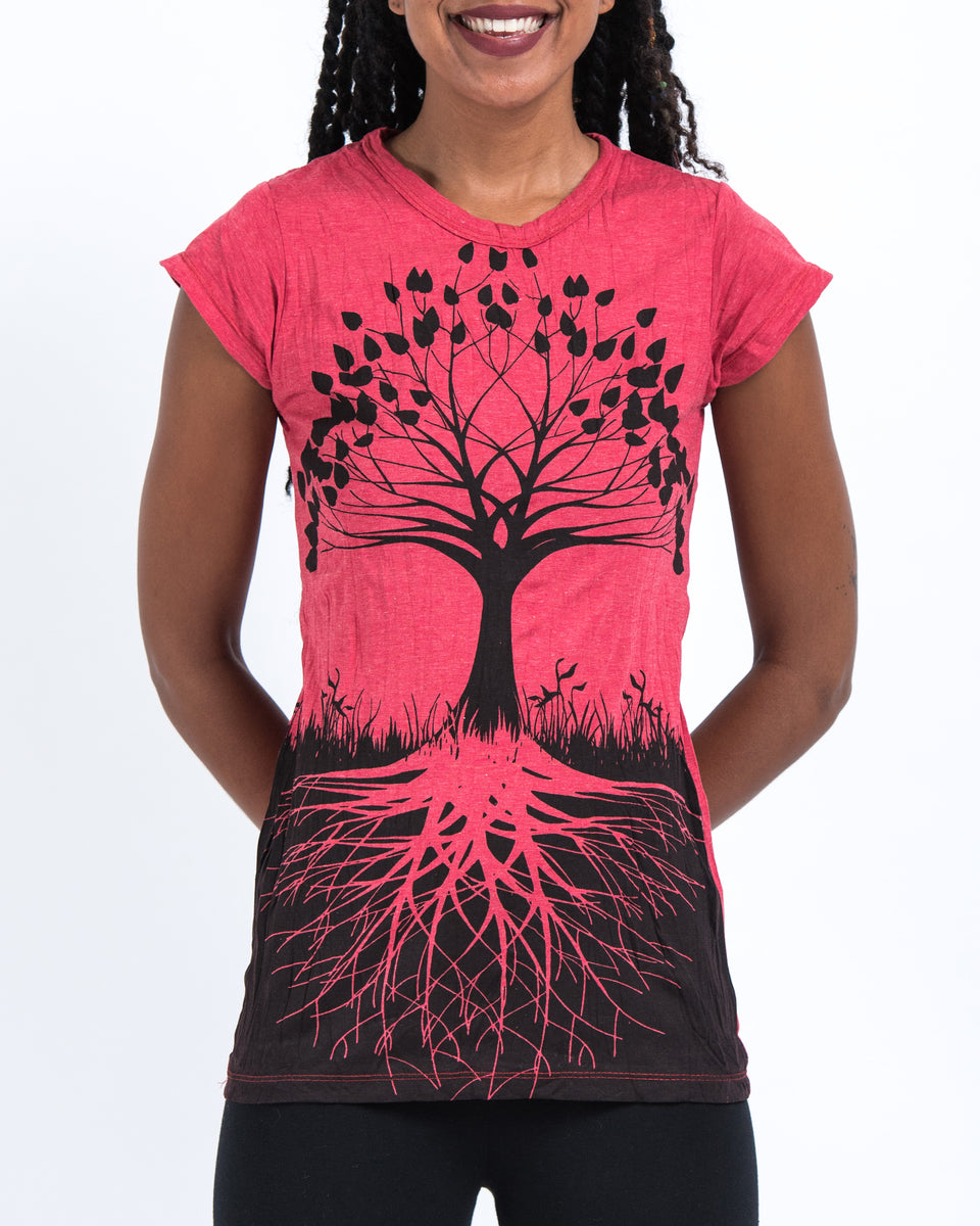 Sure Design Womens Tree of Life T-Shirt in Red