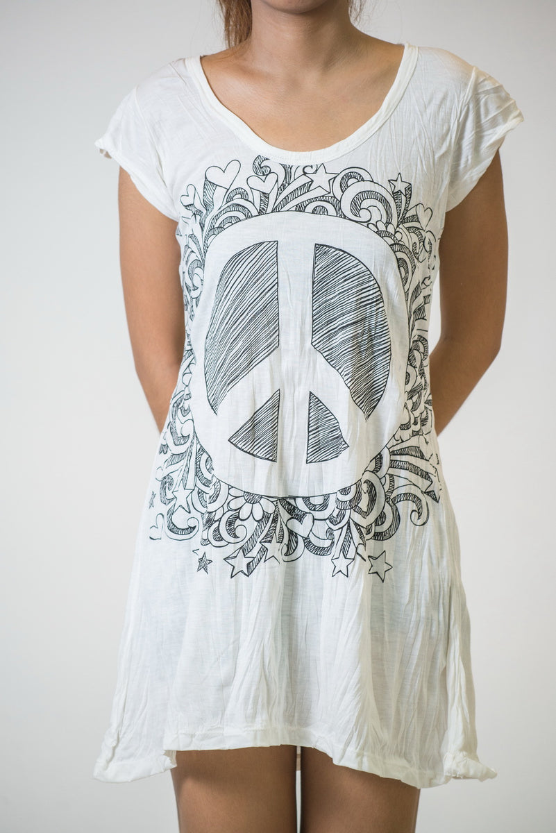 Sure Design Womens Peace Sign Dress in White
