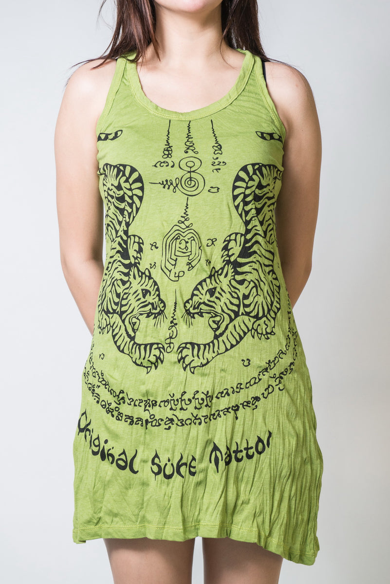Sure Design Womens Thai Tattoo Tank Dress in Lime