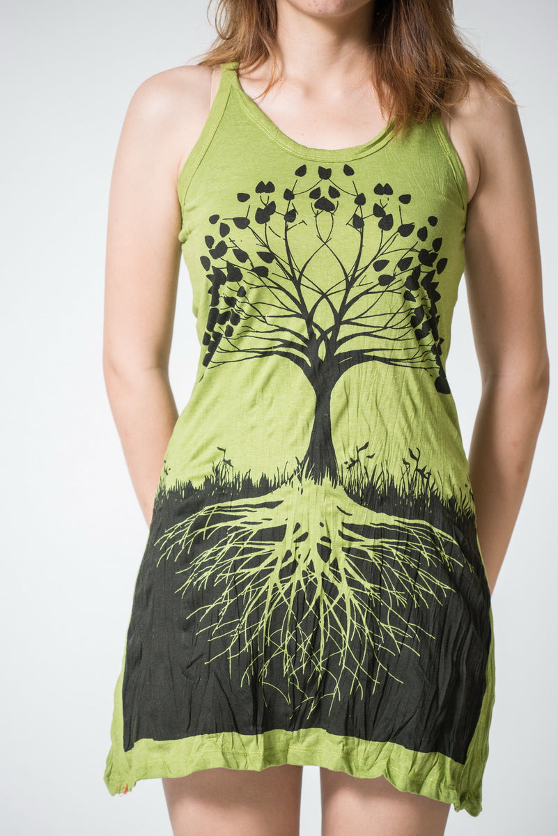 Sure Design Womens Tree Of Life Tank Dress in Lime
