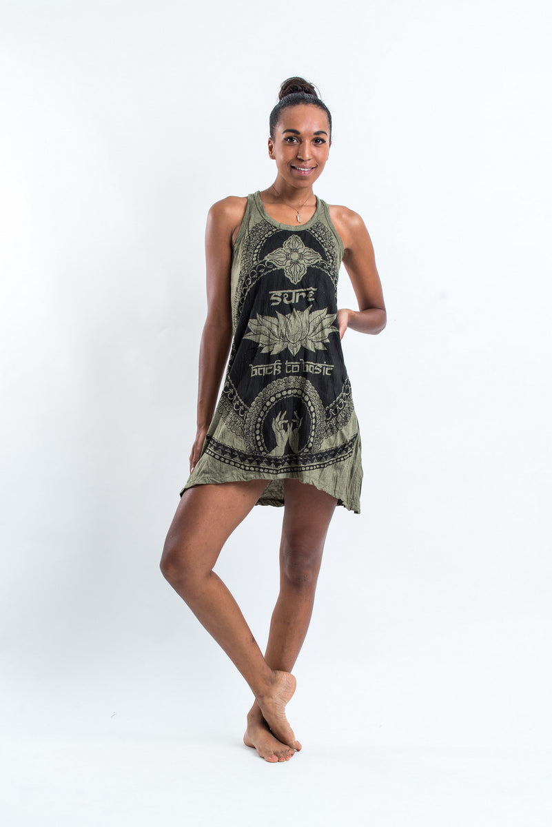 Sure Design Womens Lotus Hands Tank Dress in Green