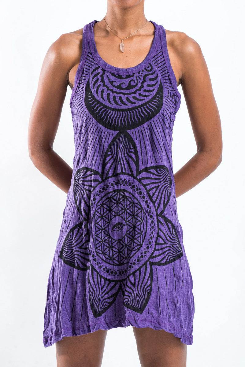 Sure Design Womens Sacred Geometry Mandala Tank Dress in Purple