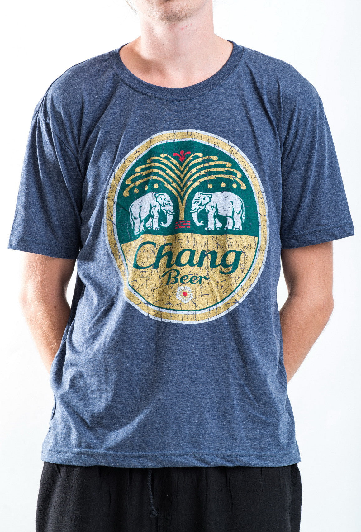 Sure Design Vintage Style Chang Beer T-Shirt in Denim Blue