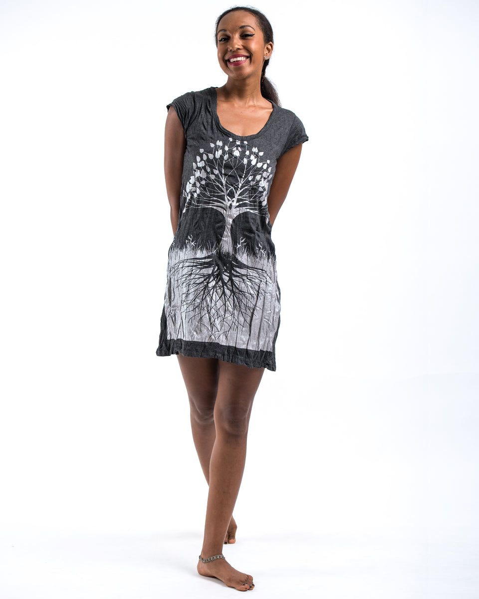 Sure Design Womens Tree of Life Dress in Silver on Black